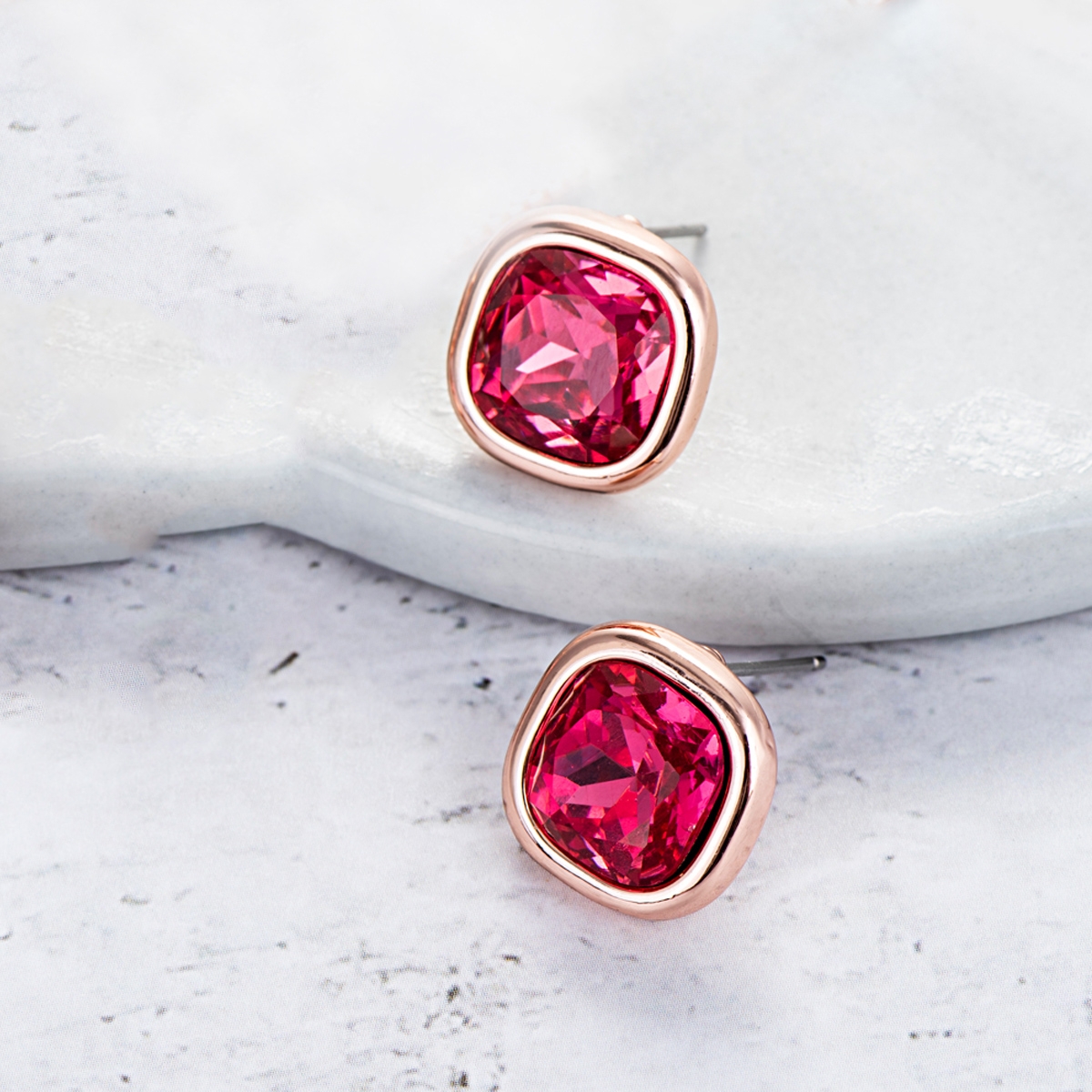 Unique Artificial Crystal Pink Stud Earrings
